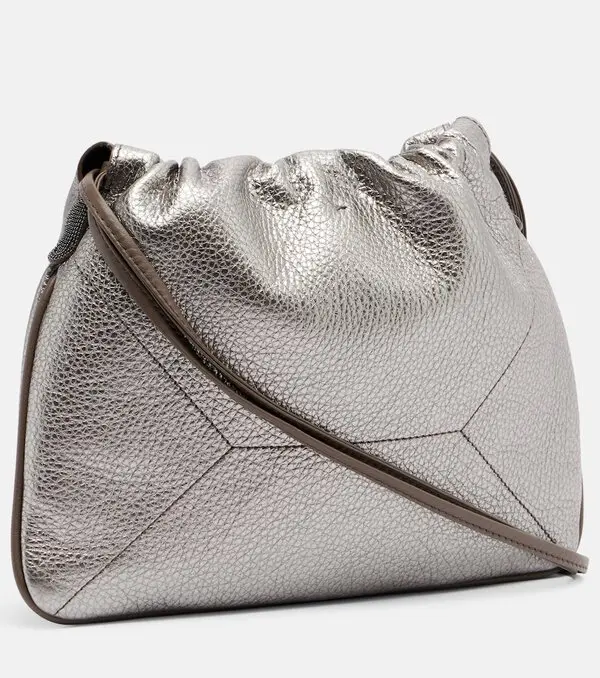 Brunello Cucinelli Monili Small Metallic Leather Crossbody Bag - Silver