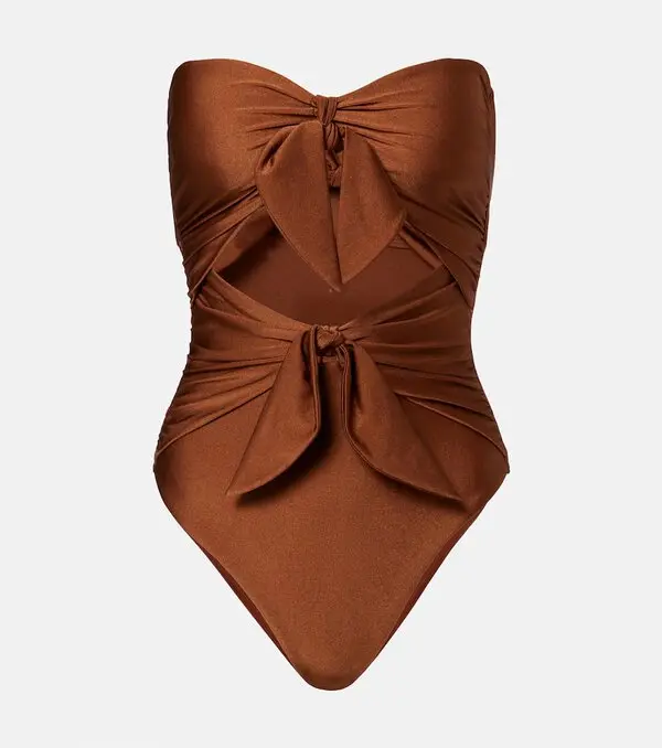 Zimmermann Bow-detail Cut Out Swimsuit - Brown