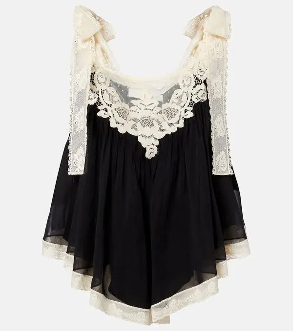 Zimmermann Roselight Lace-trimmed Cotton And Silk Top - Black