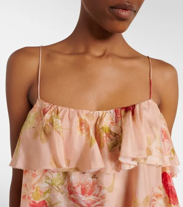 Zimmermann Roselight Floral Ruffled Silk Camisole - Pink
