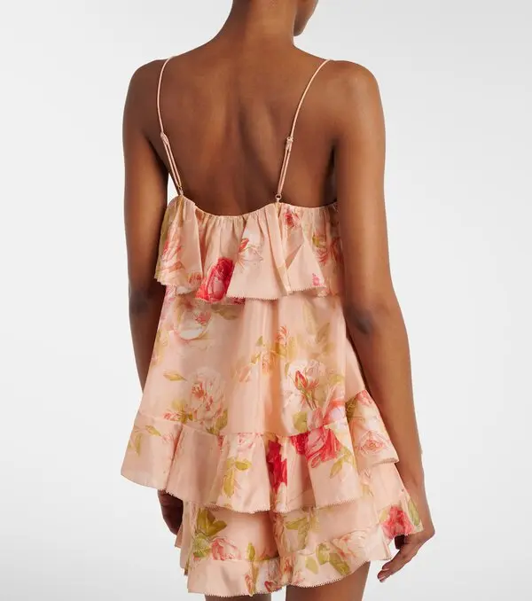 Zimmermann Roselight Floral Ruffled Silk Camisole - Pink