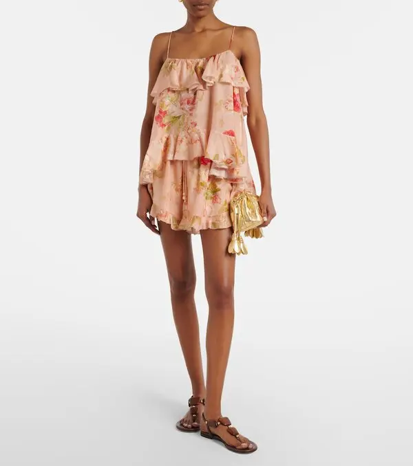Zimmermann Roselight Floral Ruffled Silk Camisole - Pink