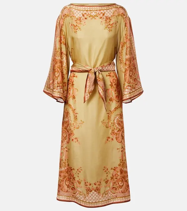 Zimmermann Belted Printed Silk Midi Dress - Multicoloured