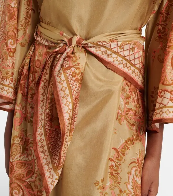 Zimmermann Belted Printed Silk Midi Dress - Multicoloured