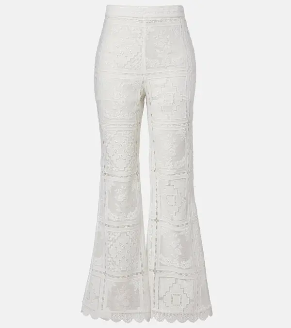 Zimmermann Floral Lace Flared Pants - White