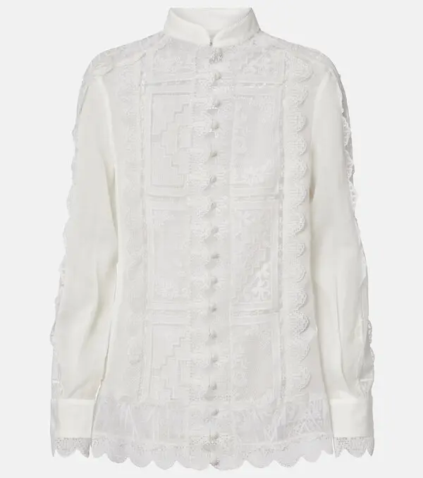 Zimmermann Floral Lace Ramie Shirt - White
