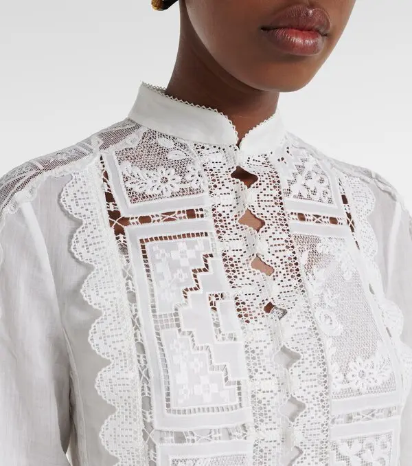 Zimmermann Floral Lace Ramie Shirt - White