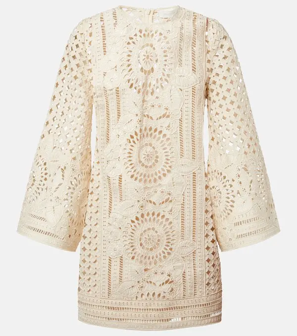 Zimmermann Indra Broderie Anglaise Cotton Mini Dress - Beige