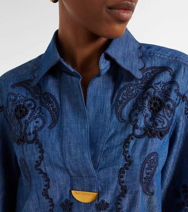 Zimmermann Embroidered Cotton Chambray Mini Dress