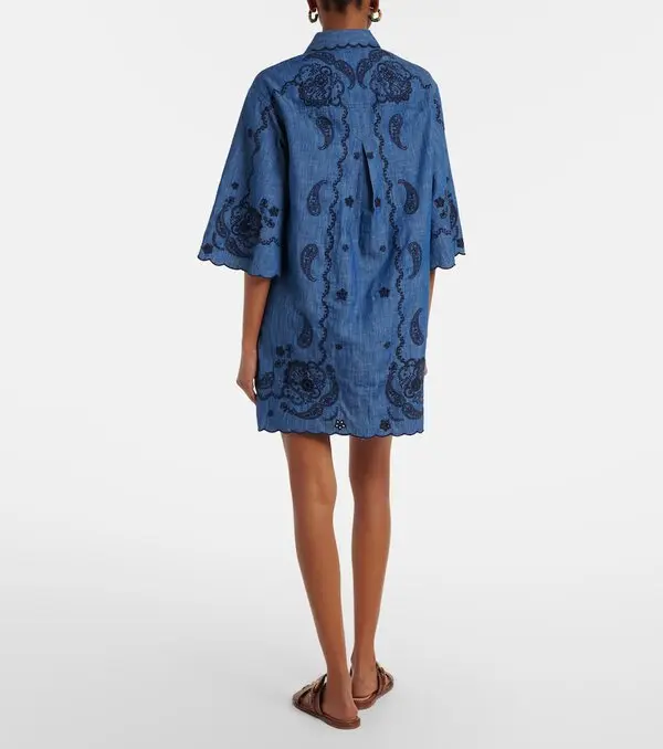 Zimmermann Embroidered Cotton Chambray Mini Dress