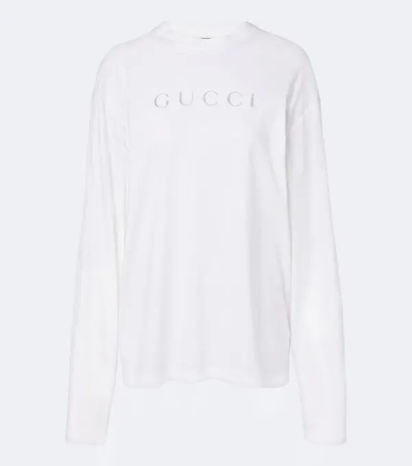Gucci Logo Cotton Jersey T-shirt With Ruffled Details - White