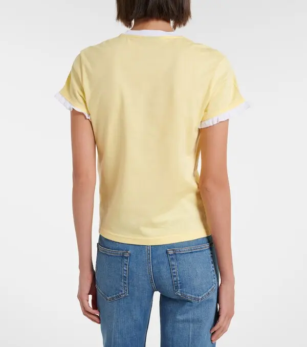 Gucci Logo Cotton Jersey T-shirt With Ruffled Details - Yellow