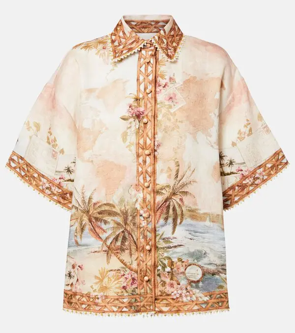 Zimmermann Mahon Printed Linen Bowling Shirt - Multicoloured