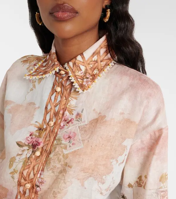 Zimmermann Mahon Printed Linen Bowling Shirt - Multicoloured