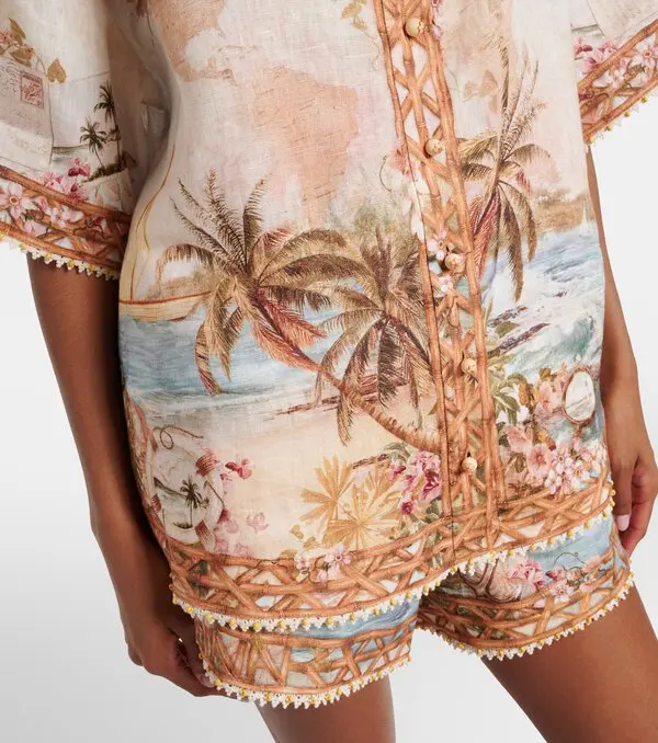 Zimmermann Mahon Printed Linen Bowling Shirt - Multicoloured