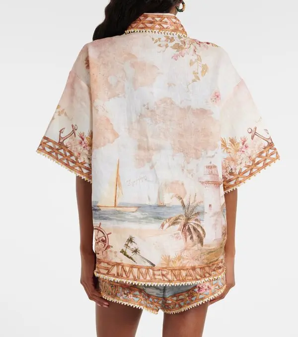 Zimmermann Mahon Printed Linen Bowling Shirt - Multicoloured