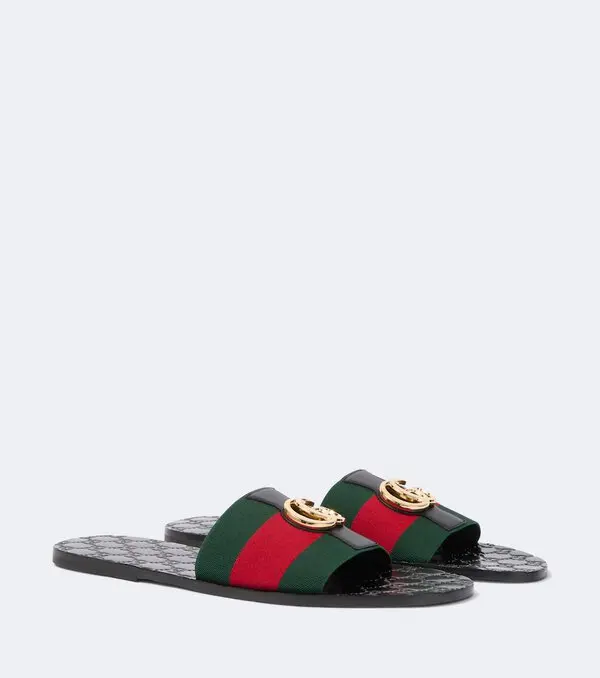 Gucci Riviera Double G Slides - Green And Red