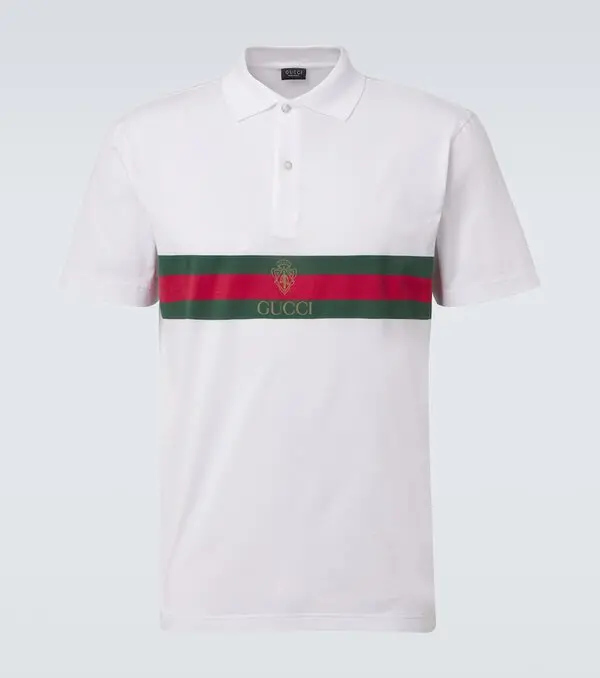Gucci Web Stripe Cotton Jersey Polo Shirt - White