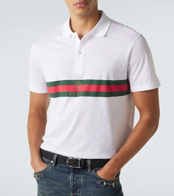 Gucci Web Stripe Cotton Jersey Polo Shirt - White