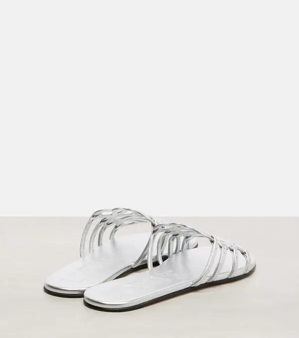 Loewe Petal Anagram Leather Slides - Silver