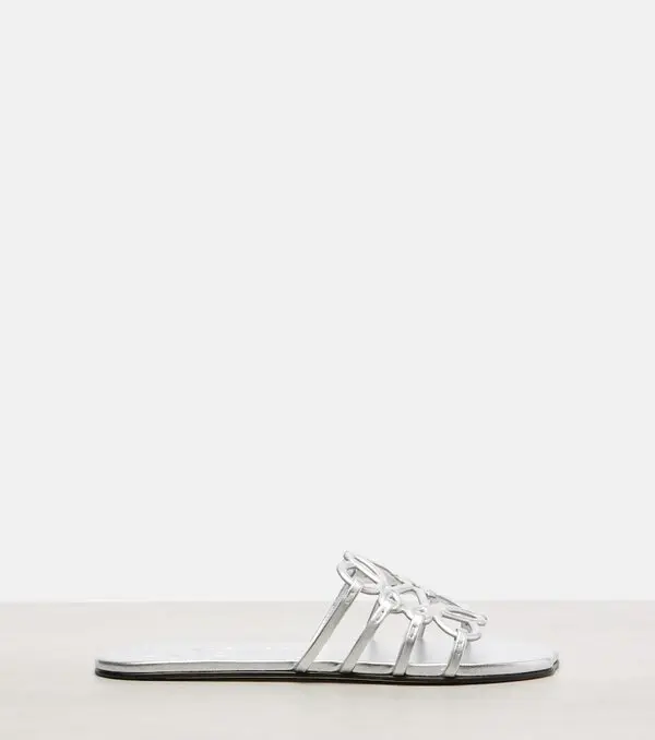 Loewe Petal Anagram Leather Slides - Silver
