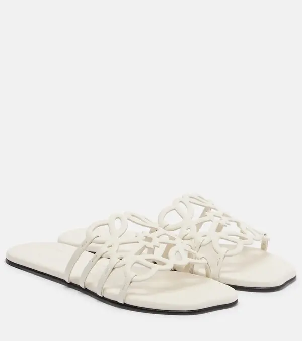 Loewe Petal Anagram Leather Slides - White