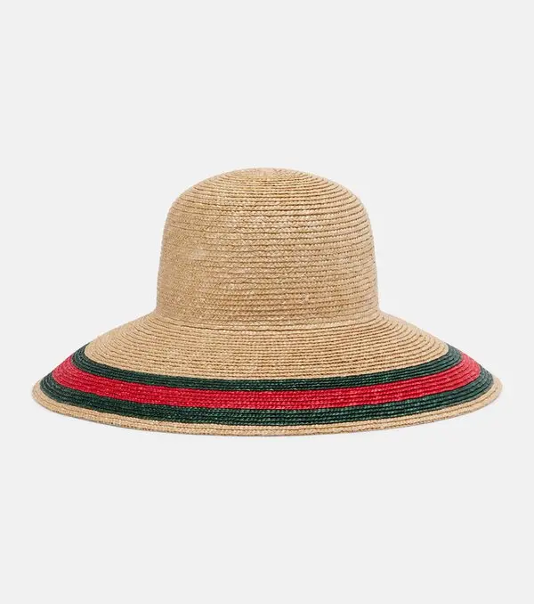 Gucci Web Stripe Woven Sun Hat - Beige