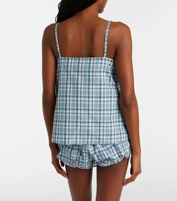 Acne Studios Bow Detail Checked Cotton Top - Blue