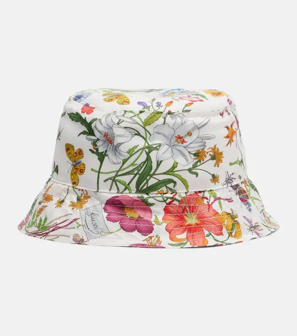 Gucci Floral Silk Bucket Hat - White