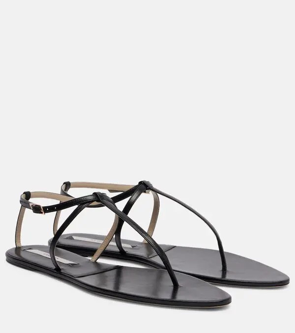 CHRISTEN Mono Strap Leather Thong Sandals - Black