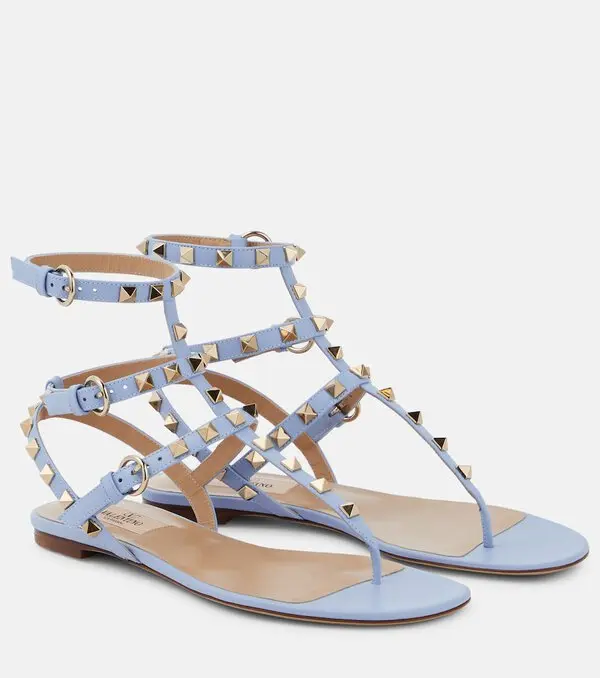 Valentino Garavani Rockstud Leather Thong Sandals - Blue