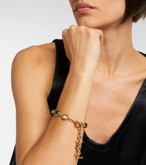 Saint Laurent Cassandre Embellished Chain Bracelet - Black