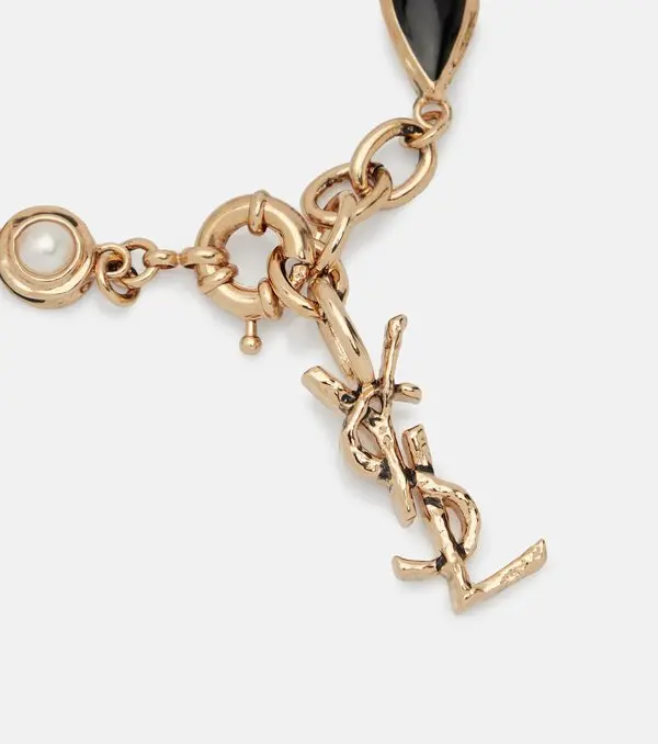 Saint Laurent Cassandre Embellished Chain Bracelet - Black