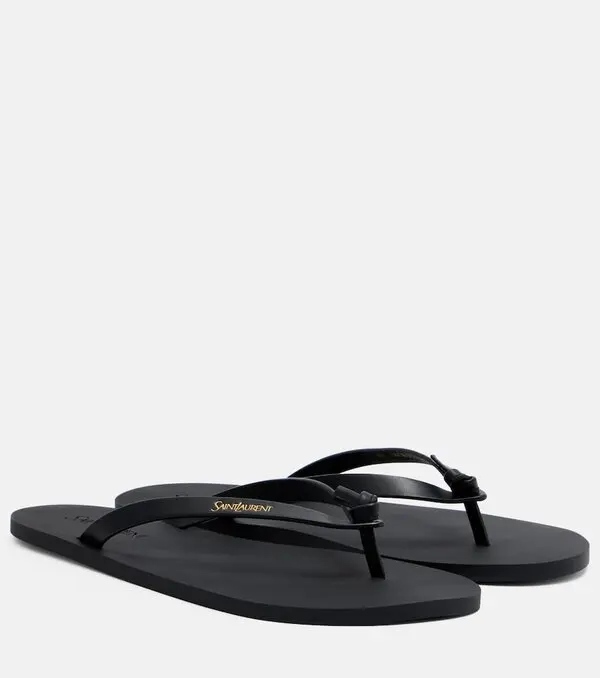 Saint Laurent Leather Thong Sandals - Black