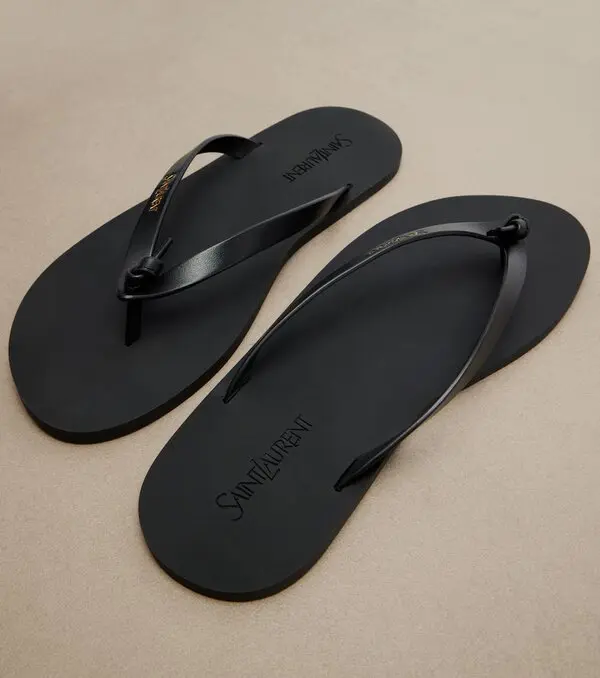 Saint Laurent Leather Thong Sandals - Black