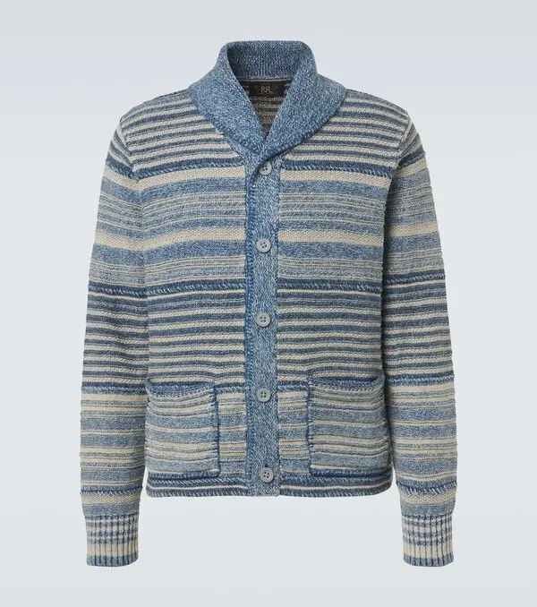 Ralph Lauren Striped Cotton And Linen Shawl Collar Cardigan - Blue