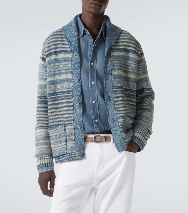 Ralph Lauren Striped Cotton And Linen Shawl Collar Cardigan