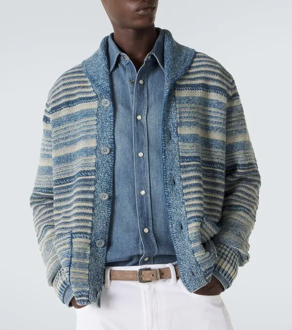 Ralph Lauren Striped Cotton And Linen Shawl Collar Cardigan