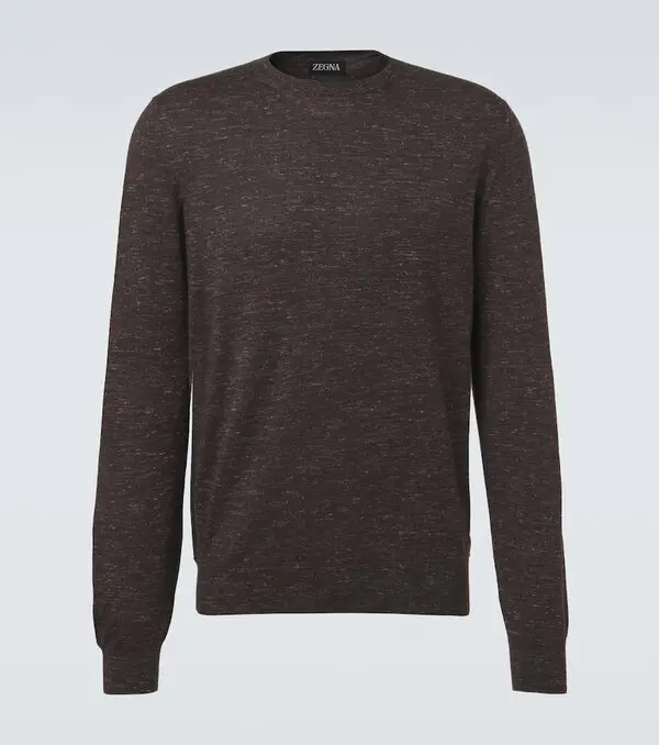 Zegna Crewneck Sweater In Silk, Cashmere, And Linen - Brown