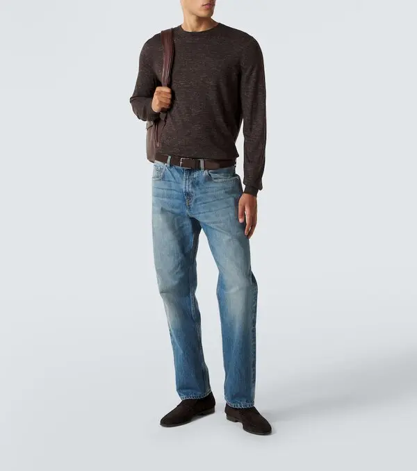 Zegna Crewneck Sweater In Silk, Cashmere, And Linen - Brown