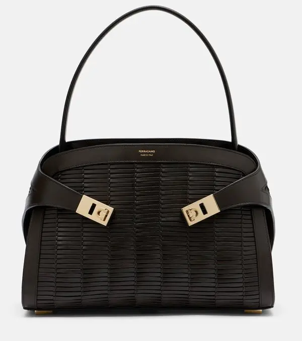 FERRAGAMO Hug Medium Woven Leather Shoulder Bag
