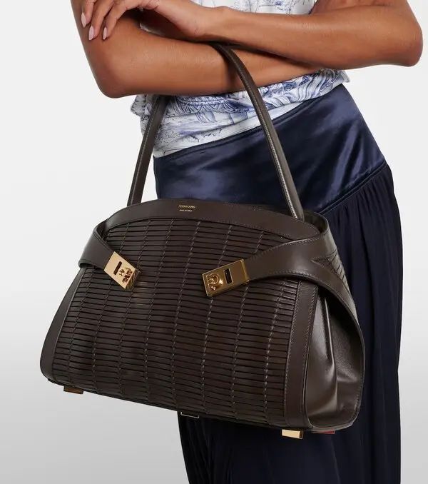 FERRAGAMO Hug Medium Woven Leather Shoulder Bag