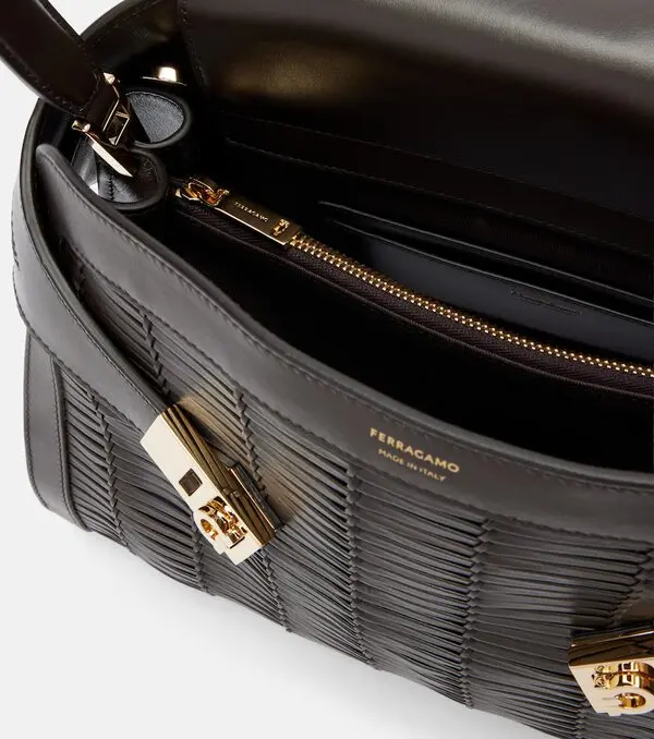 FERRAGAMO Hug Medium Woven Leather Shoulder Bag