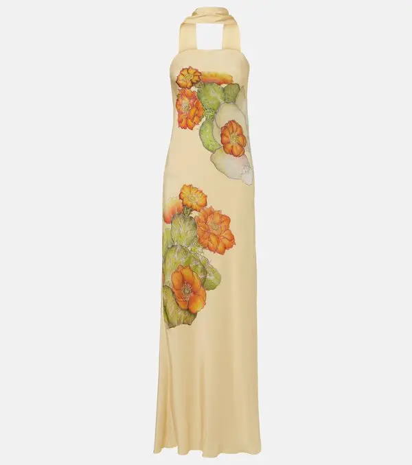 RODARTE Scarf-detail Floral Silk Crêpe Gown - Yellow
