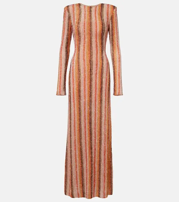Rachel Gilbert Isadora Sequined Striped Gown - Multicoloured