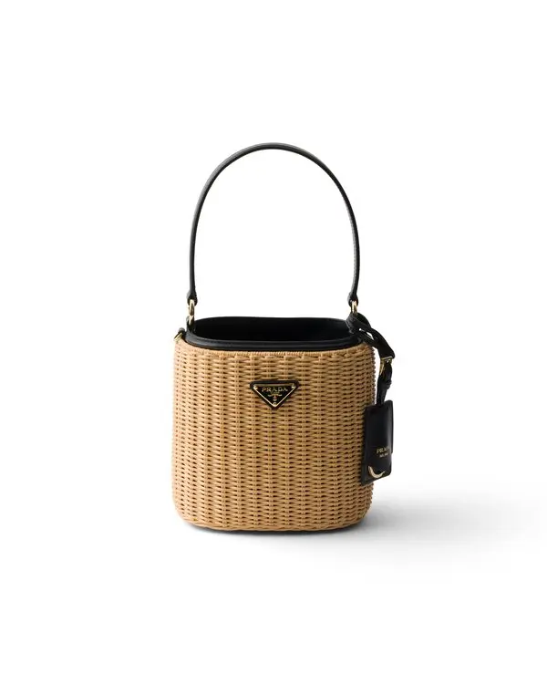 Prada Wicker And Leather Bucket Bag - Neutral