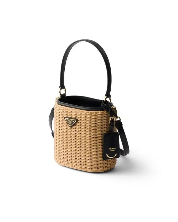 Prada Woven Bucket Bag With Leather Details