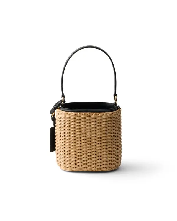 Prada Woven Bucket Bag With Leather Details