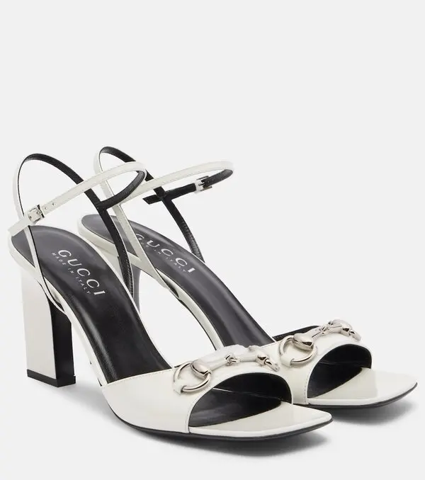 Gucci Signora Horsebit Leather Sandals - White