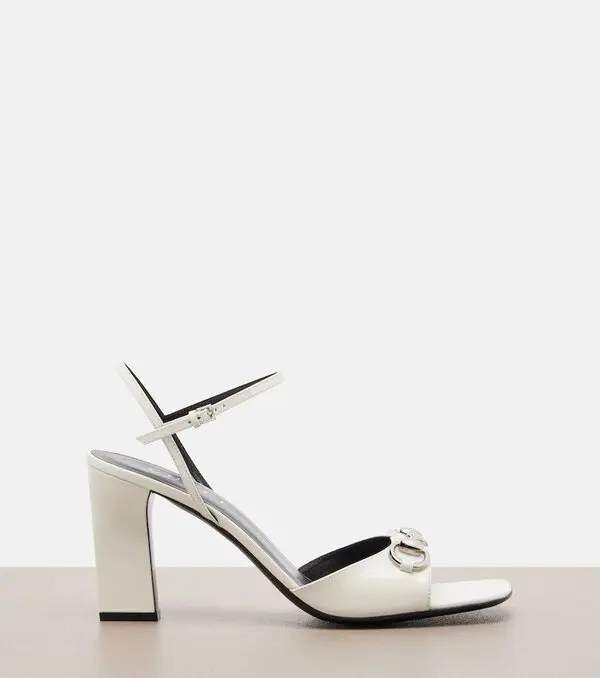 Gucci Signora Horsebit Leather Sandals - White